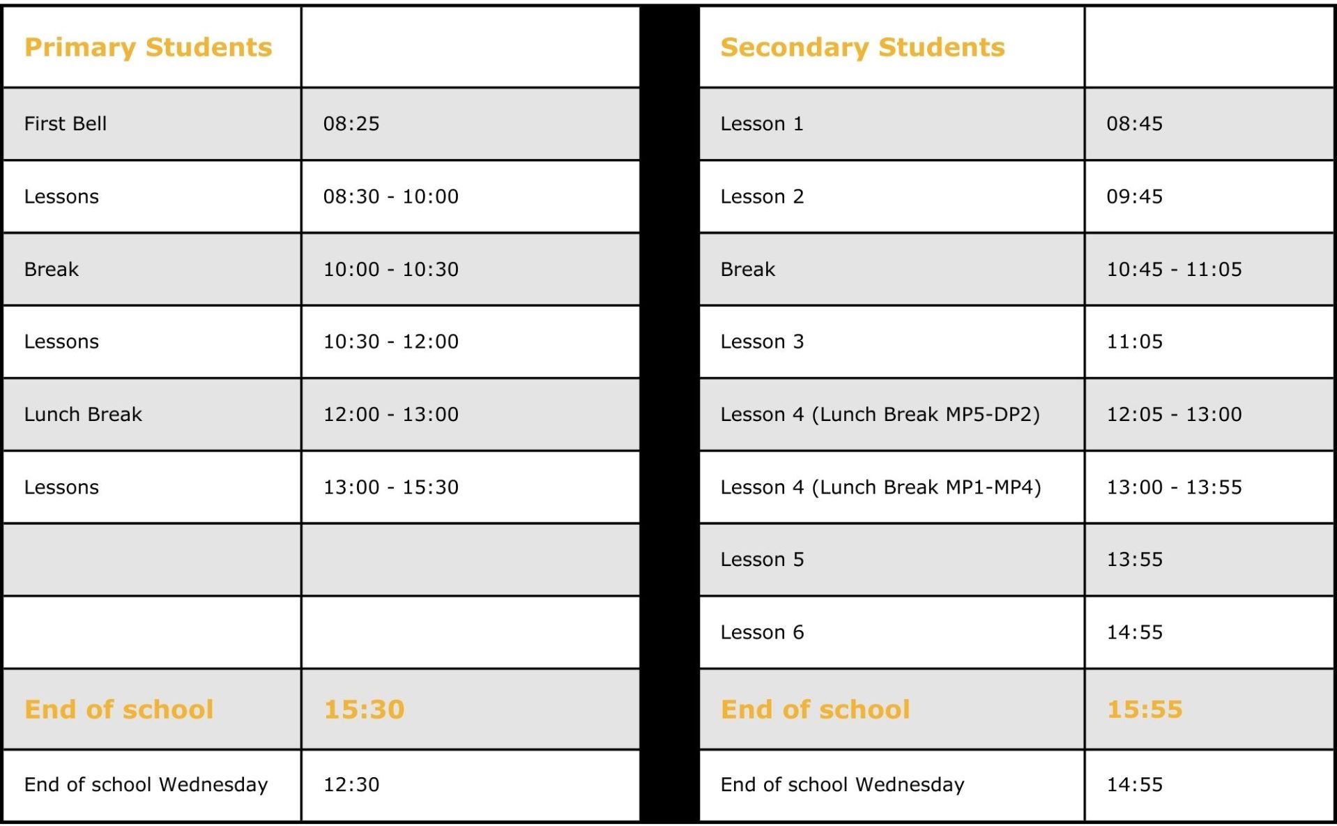 Daily School Life - Lesson Schedules - International School Eindhoven